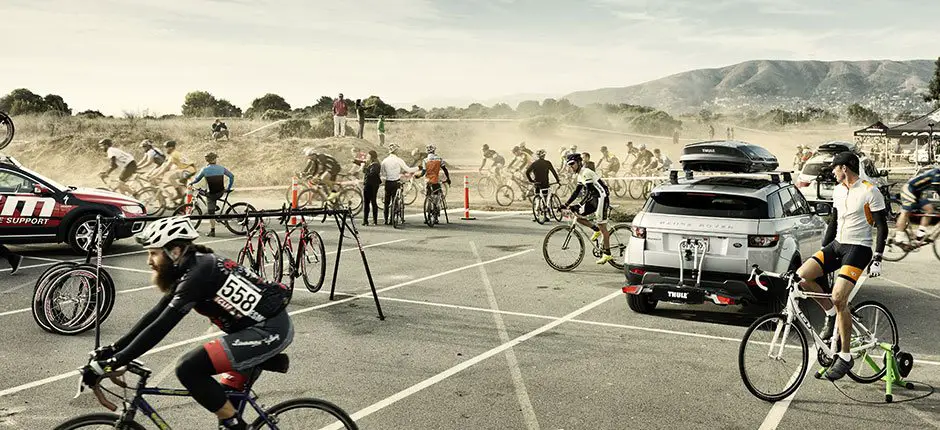 With racks for multiple bikes on race day or a carrier for the car ...