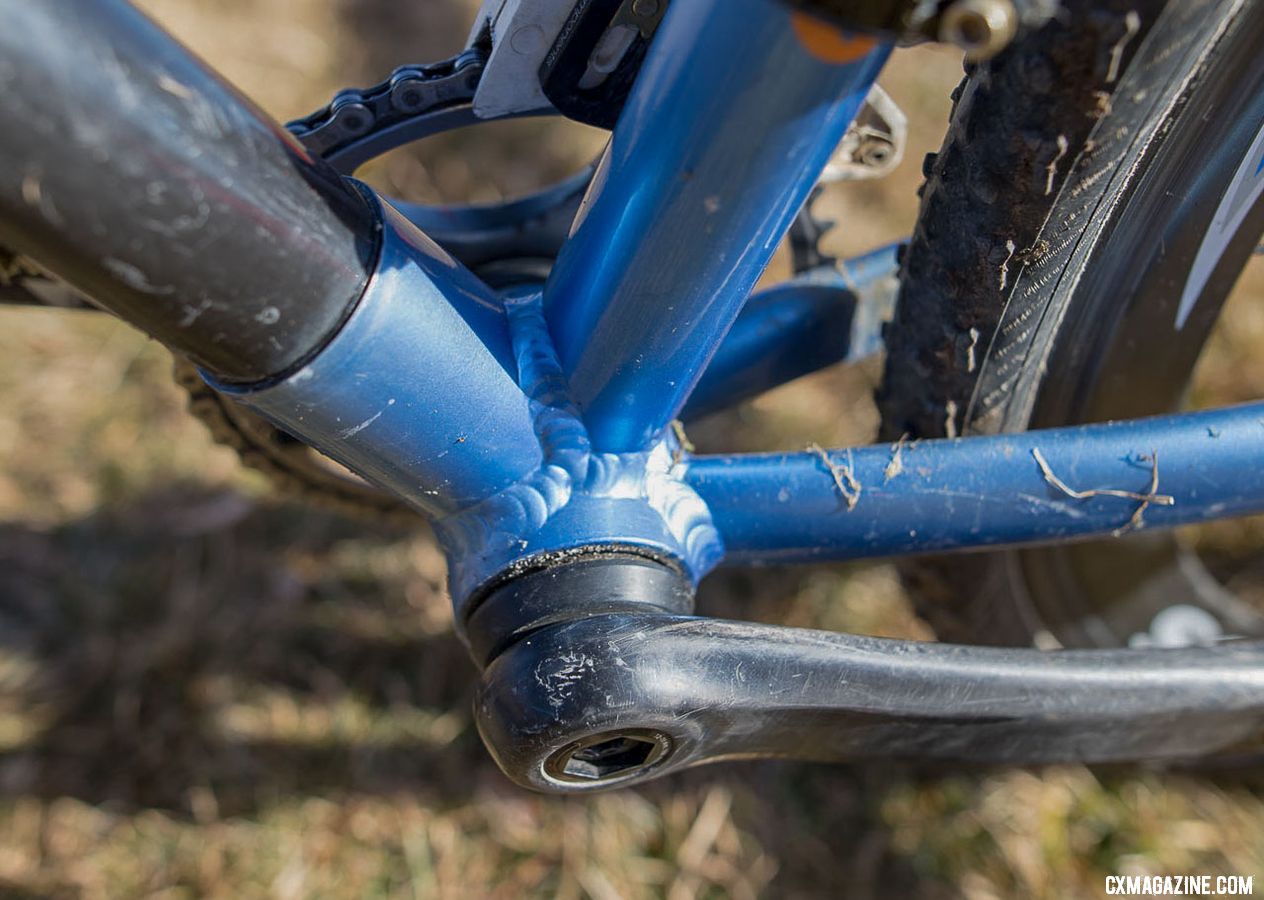 The frame is BB30 native, but Hludzinski's crank is GXP. Reducers allow ...